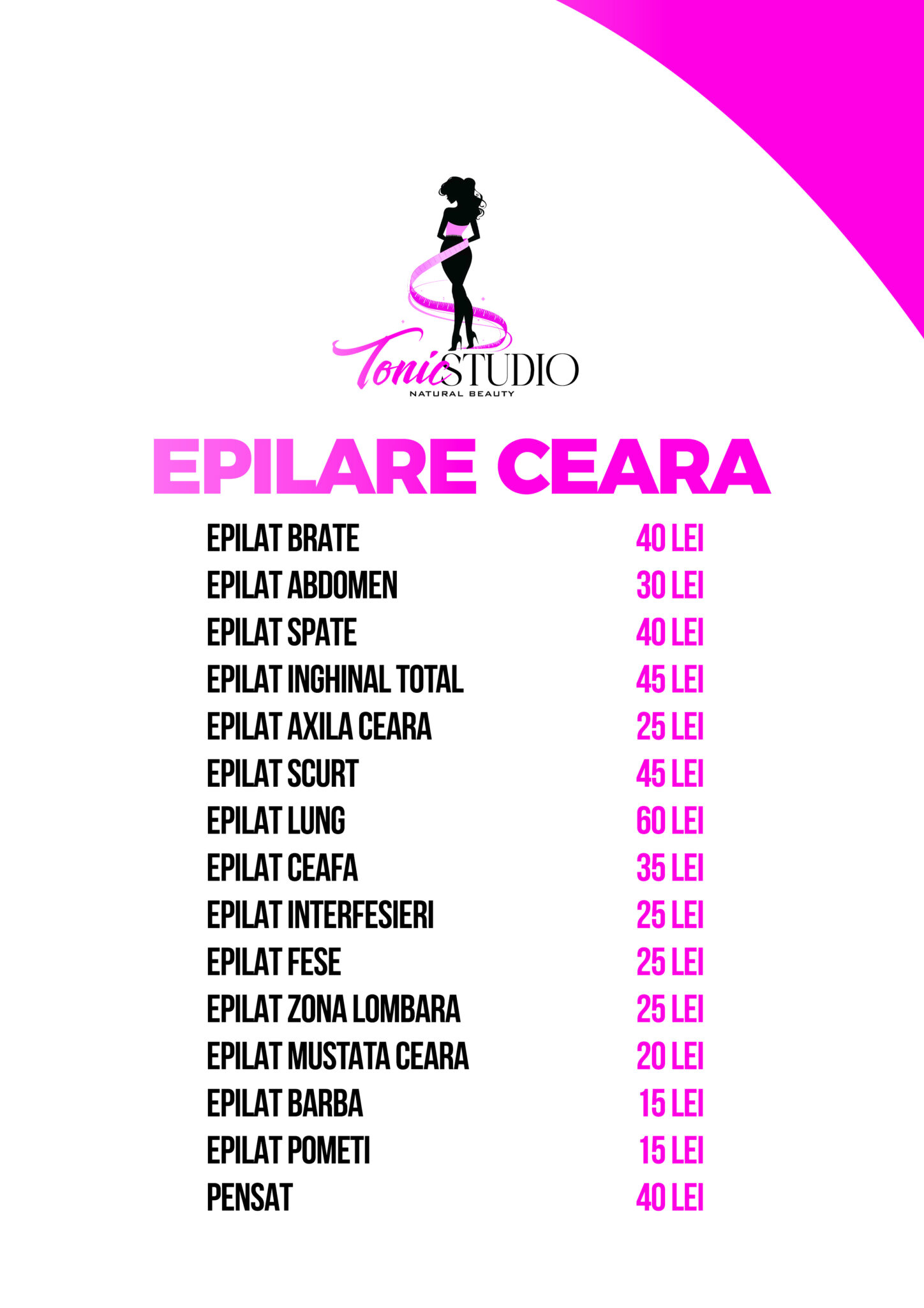 Prețuri – Tonic Studio